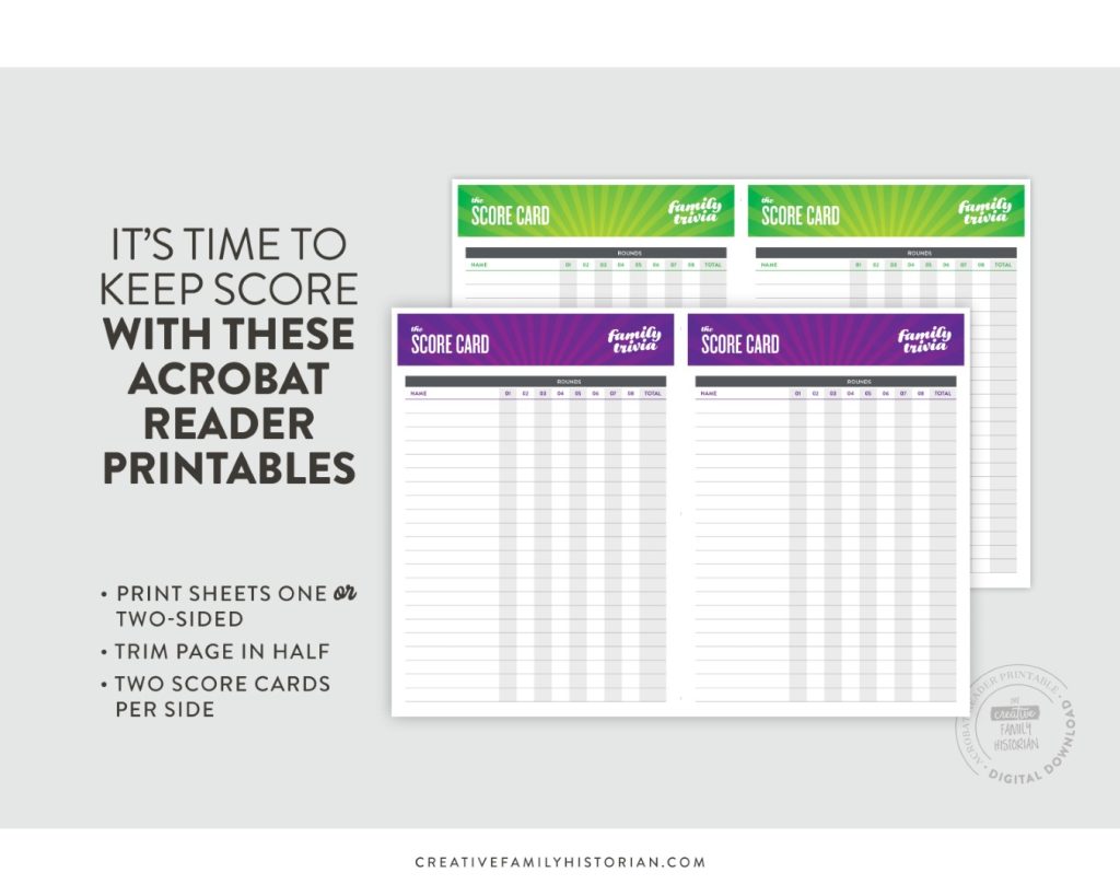 Family Trivia Score Cards Printable for Acrobat Reader – The Creative ...