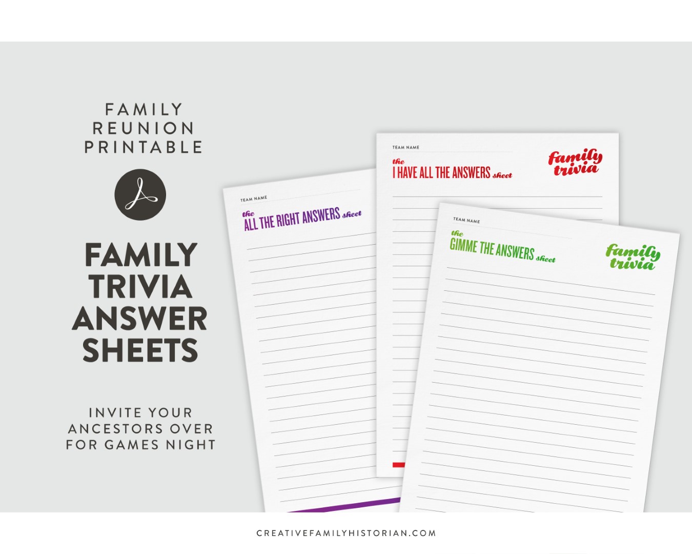 Family Trivia Answer Sheets Printable for Acrobat Reader – The Creative ...